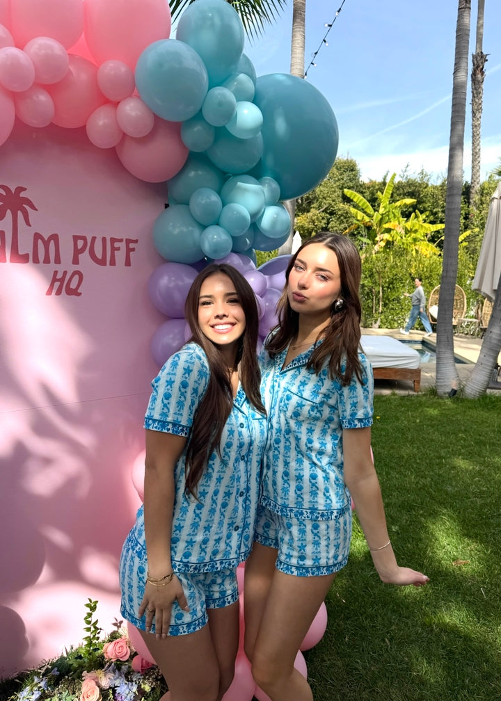 Pink Palm Pajamas in Seabreeze – Pink Palm Puff