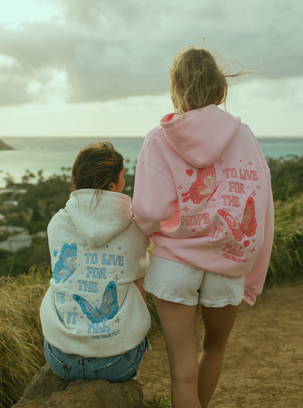 "To Live For the Hope of it All" Hoodie in Pink – Pink Palm Puff